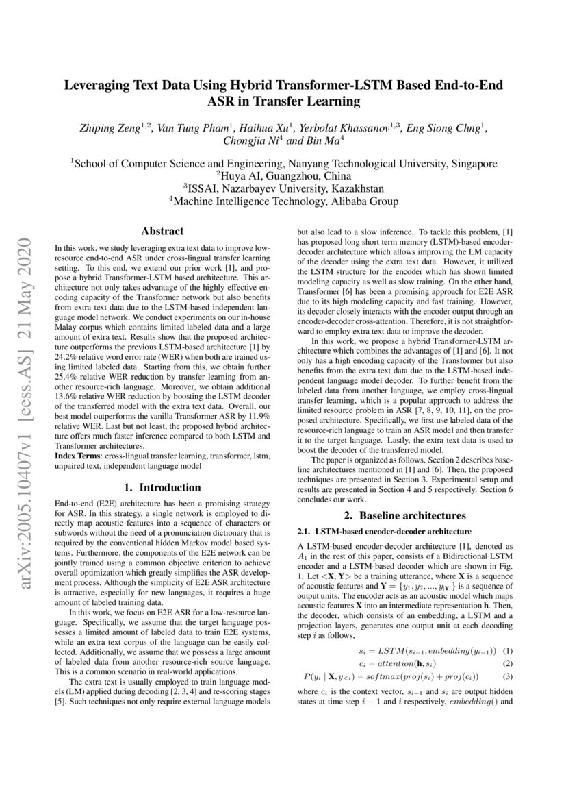 Leveraging Text Data Using Hybrid Transformer Lstm Based End To End Asr In Transfer Learning 