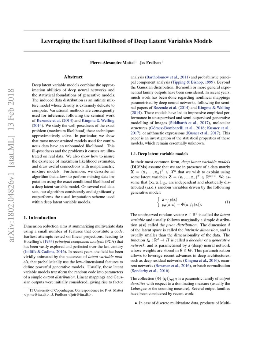 Leveraging the Exact Likelihood of Deep Latent Variables Models | DeepAI