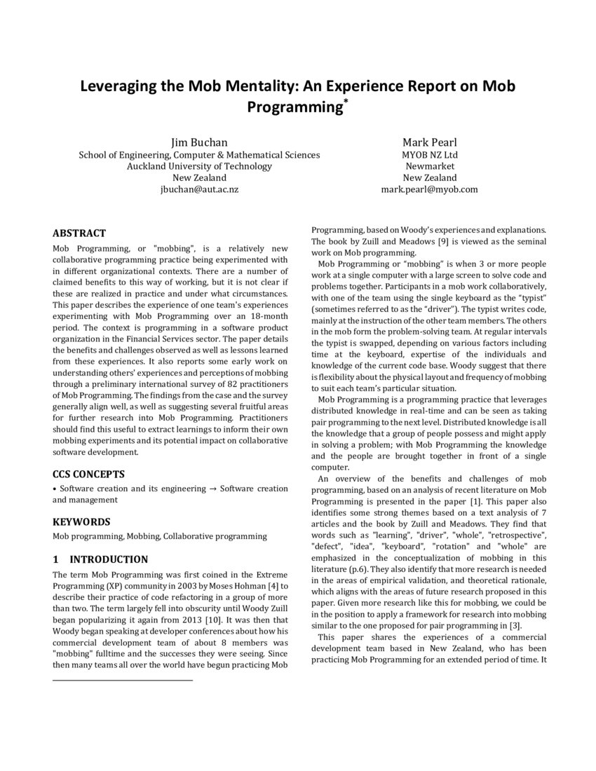 Leveraging the Mob Mentality: An Experience Report on Mob Programming ...