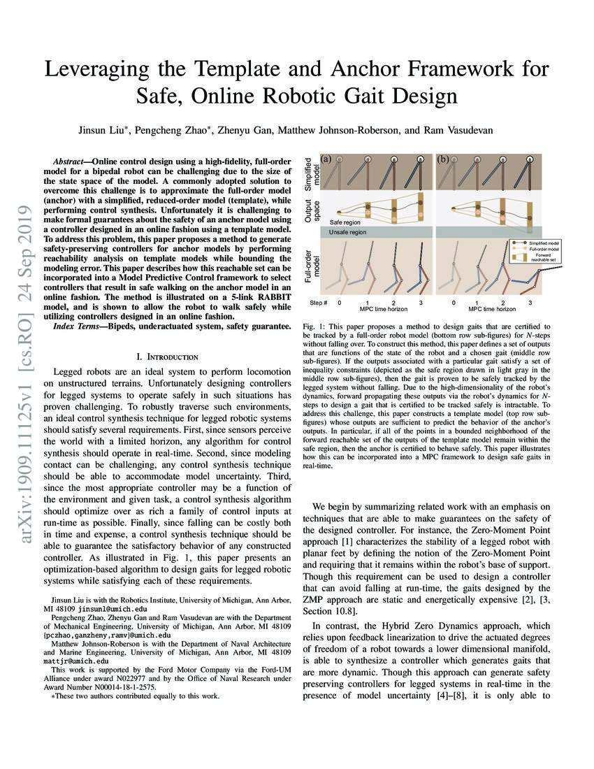Leveraging the Template and Anchor Framework for Safe, Online Robotic ...
