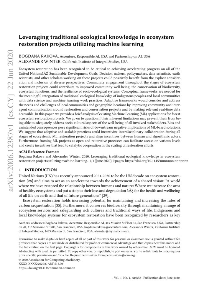 Leveraging traditional ecological knowledge in ecosystem restoration ...