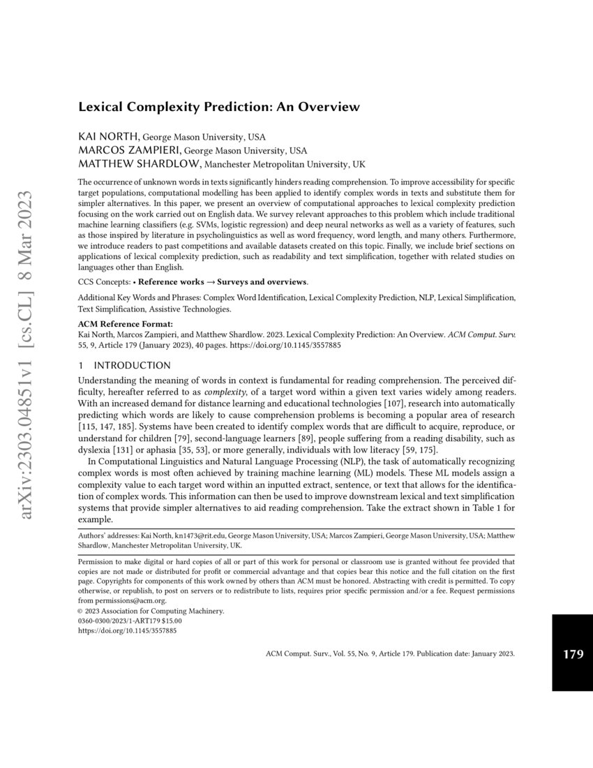 Lexical Complexity Prediction: An Overview | DeepAI