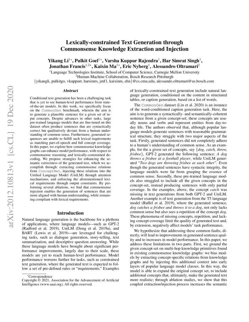 Lexically Constrained Text Generation Through Commonsense Knowledge