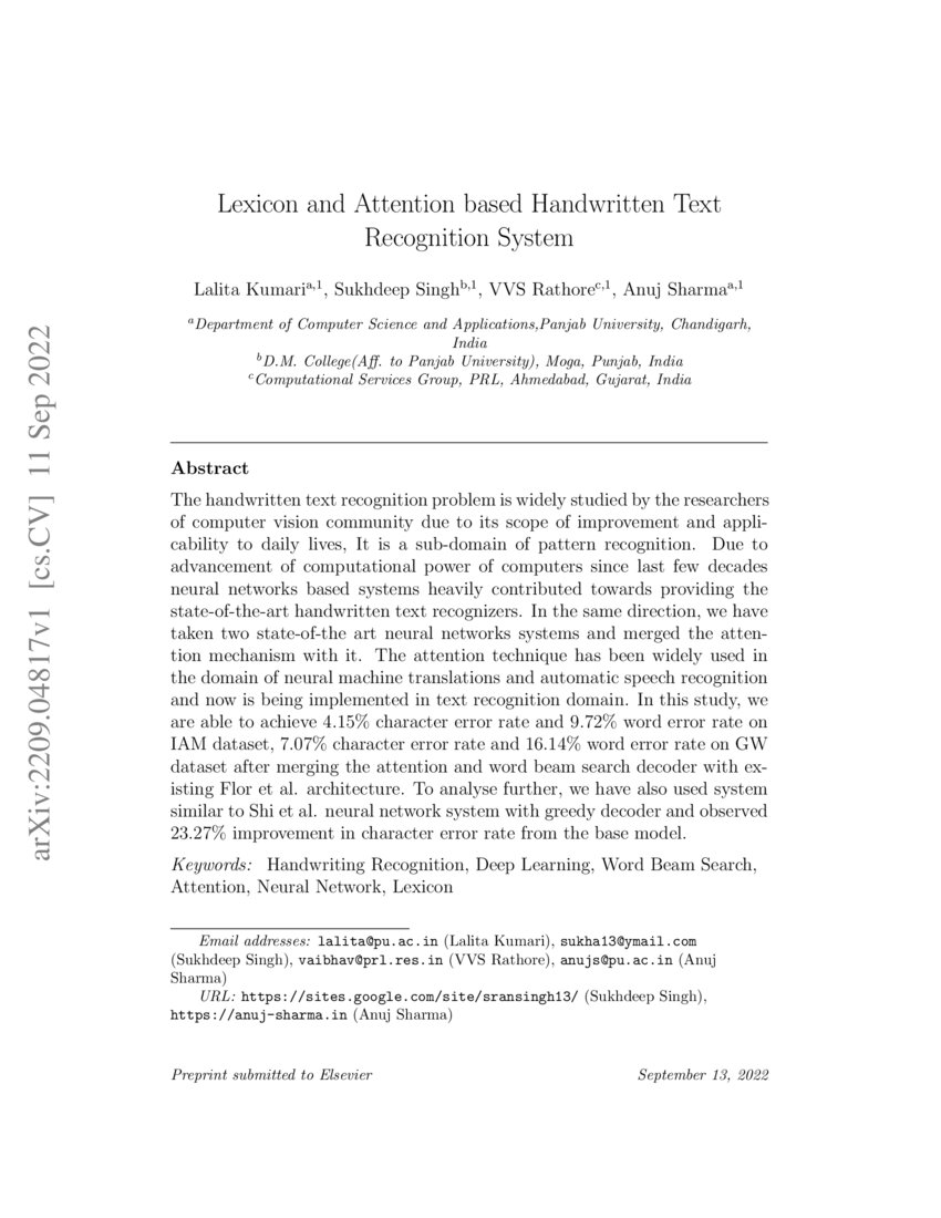 Lexicon And Attention Based Handwritten Text Recognition System Deepai