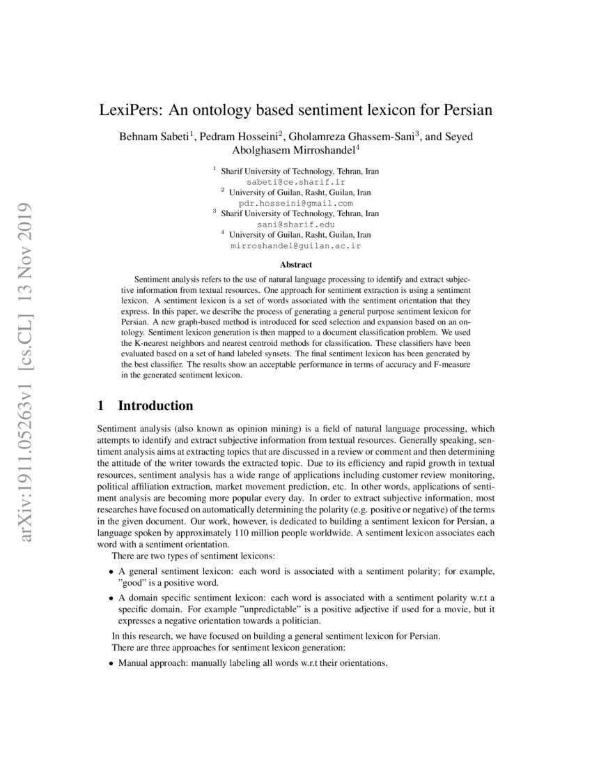 LexiPers: An ontology based sentiment lexicon for Persian | DeepAI