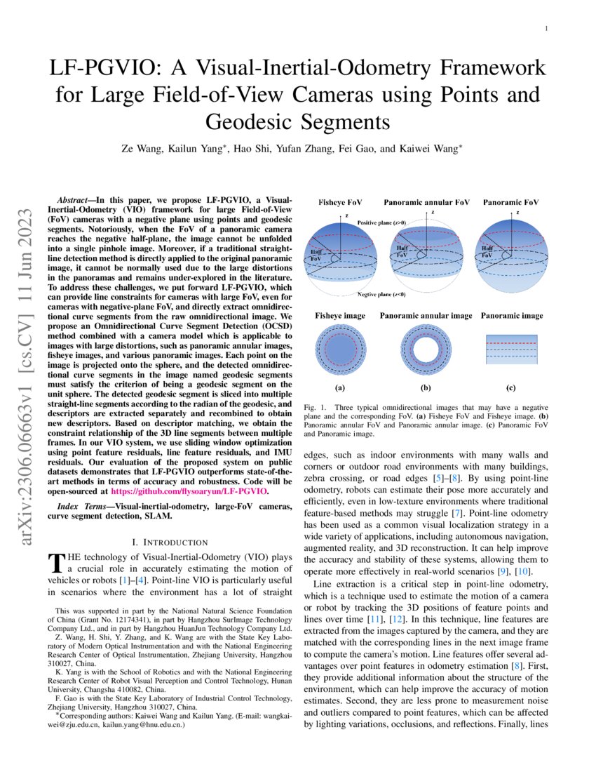 Lf Pgvio A Visual Inertial Odometry Framework For Large Field Of View Cameras Using Points And