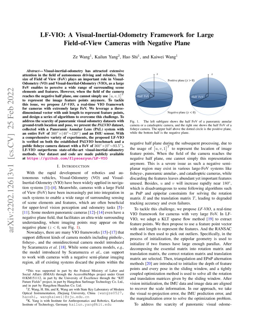 Lf Vio A Visual Inertial Odometry Framework For Large Field Of View Cameras With Negative Plane