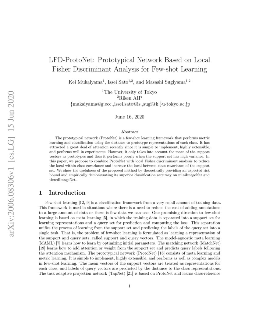LFD-ProtoNet: Prototypical Network Based on Local Fisher Discriminant Analysis for Few-shot ...