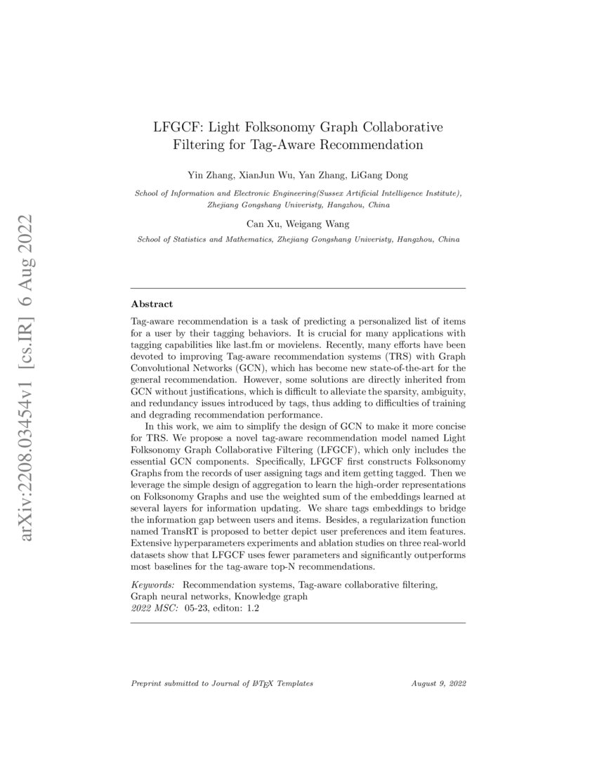 Lfgcf Light Folksonomy Graph Collaborative Filtering For Tag Aware Recommendation Deepai