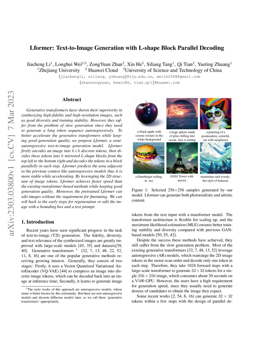 Lformer Text To Image Generation With L Shape Block Parallel Decoding Deepai 