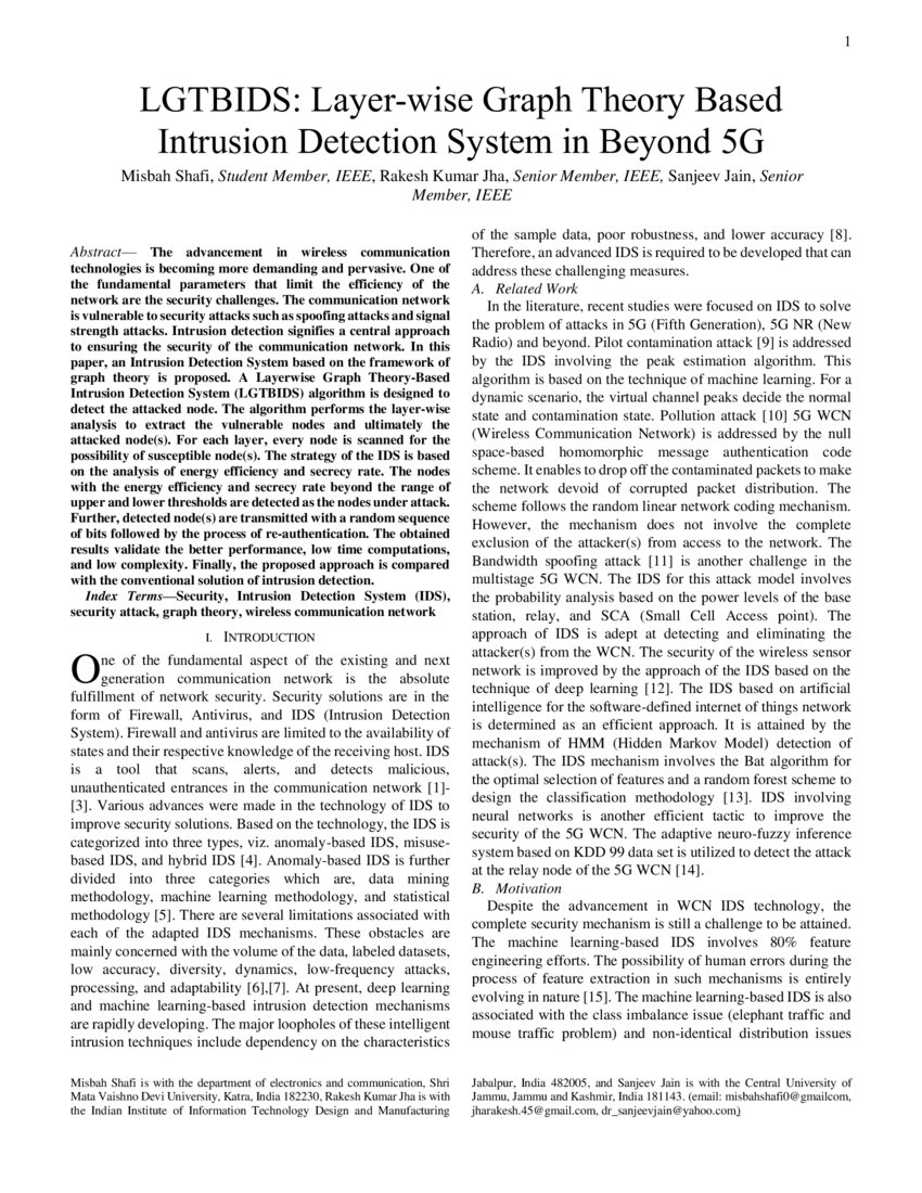 LGTBIDS: Layer-wise Graph Theory Based Intrusion Detection System in Beyond 5G | DeepAI