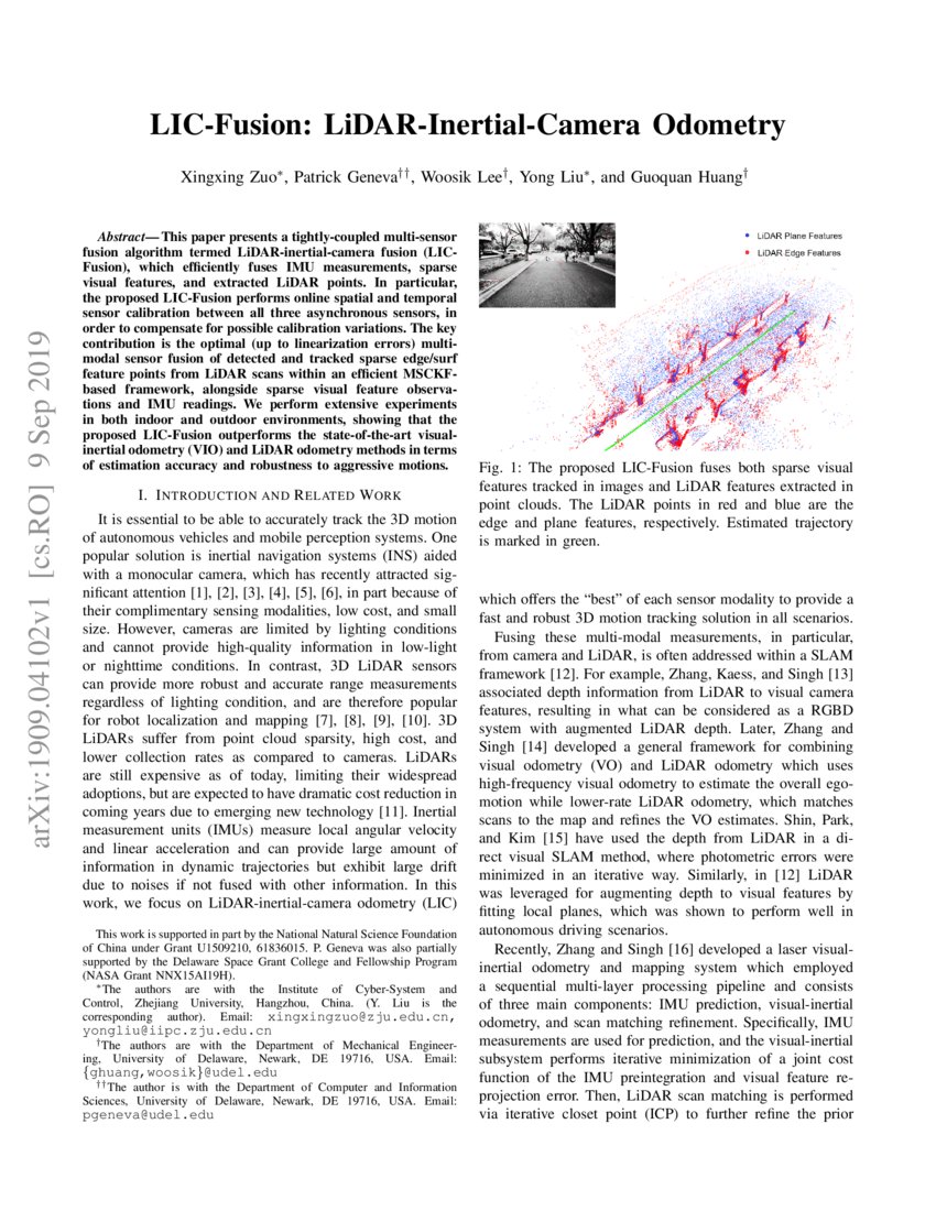 Lic Fusion Lidar Inertial Camera Odometry Deepai
