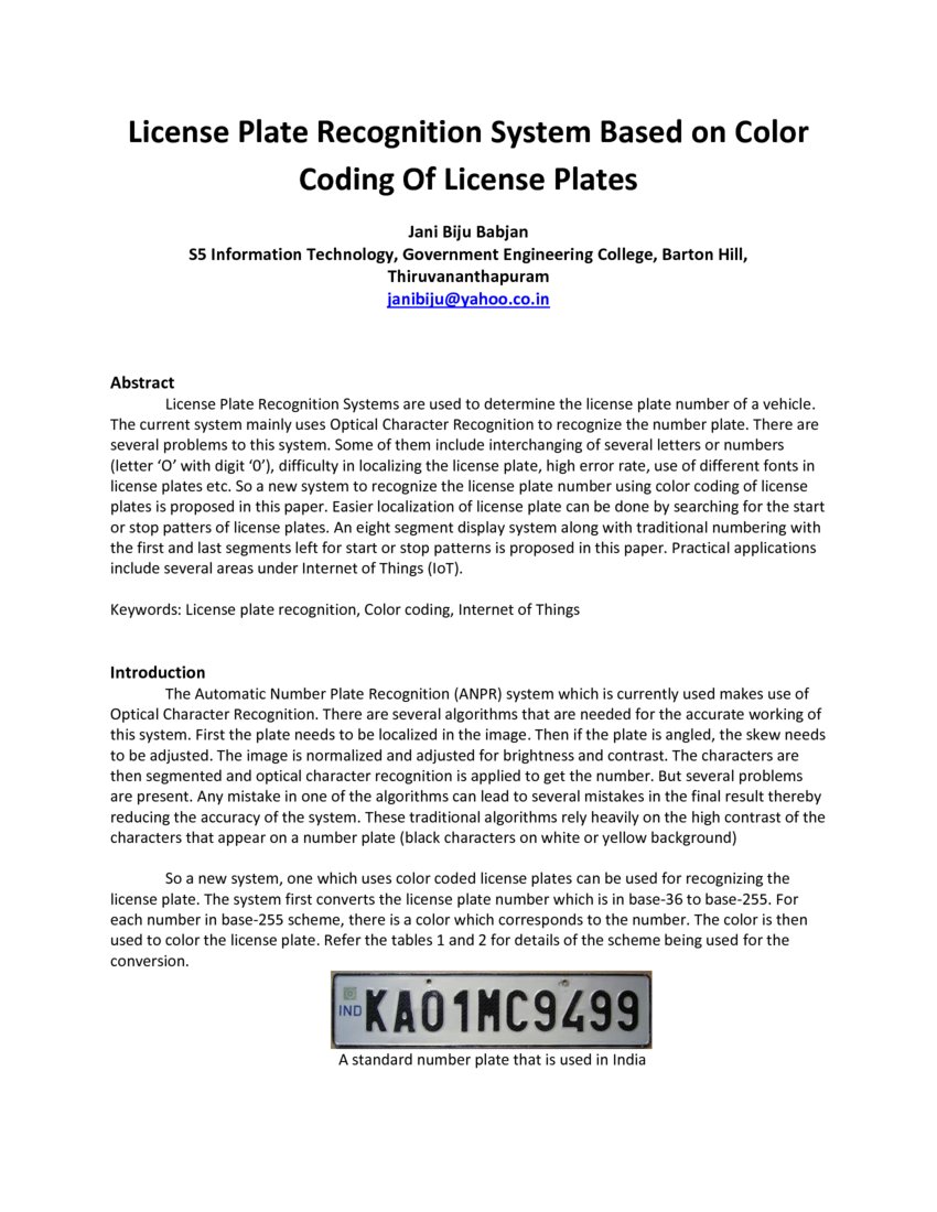 License Plate Recognition System Based on Color Coding Of License ...