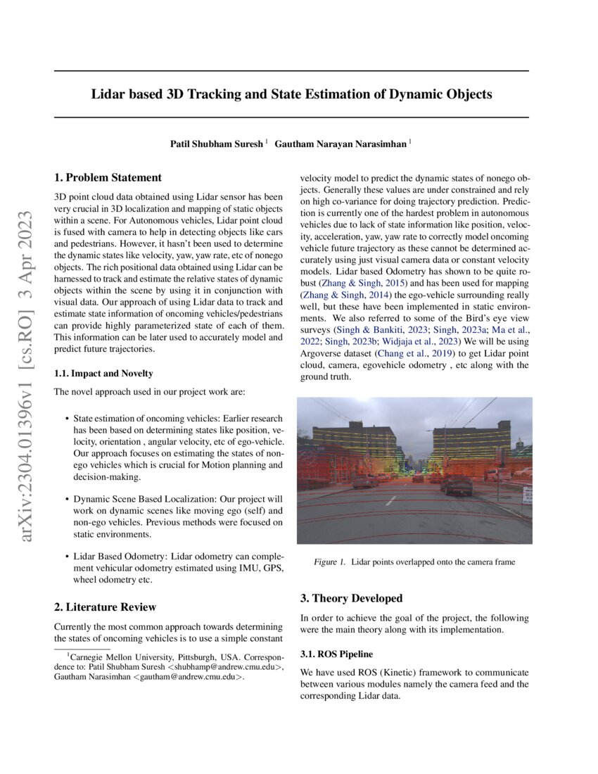 Lidar Based 3d Tracking And State Estimation Of Dynamic Objects Deepai 5427