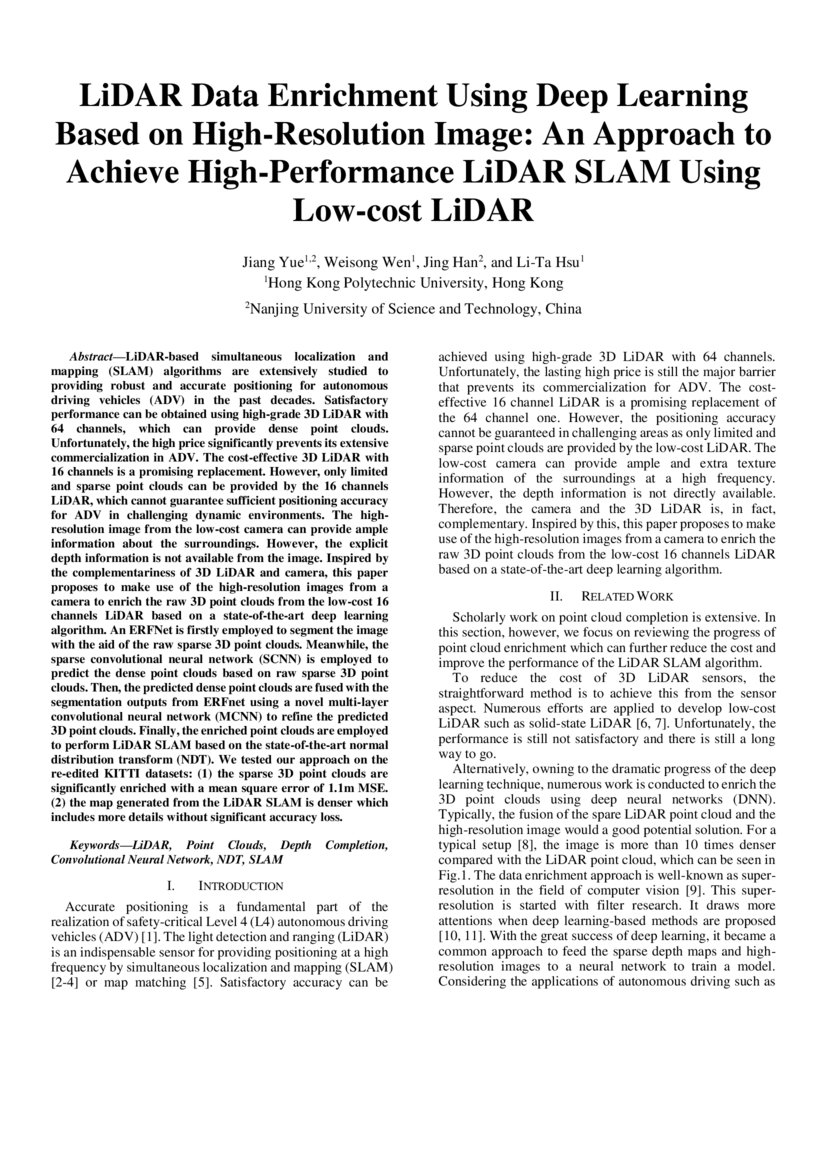 Lidar Data Enrichment Using Deep Learning Based On High Resolution Image An Approach To Achieve