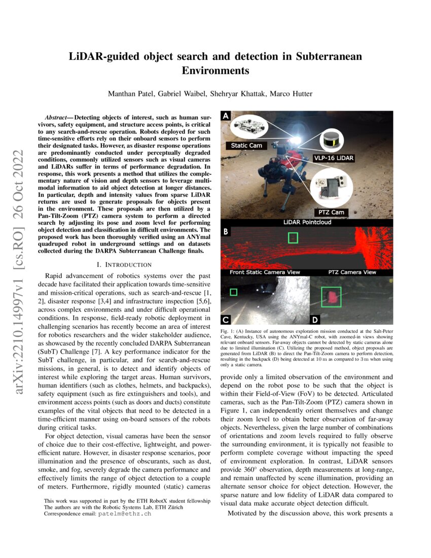 LiDAR-guided object search and detection in Subterranean Environments ... LiDAR-guided object search and detection in Subterranean Environments ...