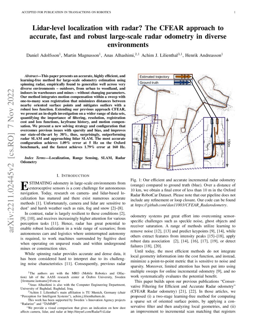 Lidar Level Localization With Radar The Cfear Approach To Accurate Fast And Robust Large Scale