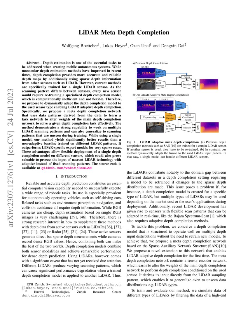 LiDAR Meta Depth Completion | DeepAI