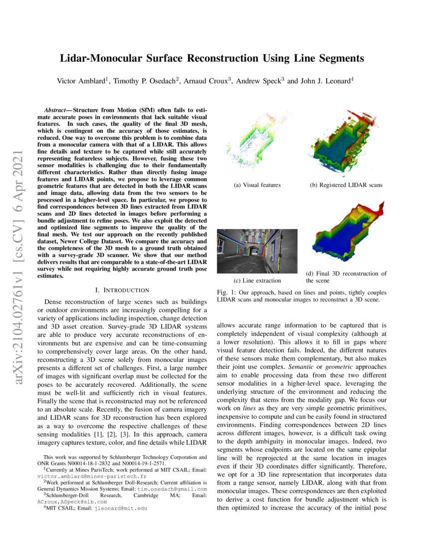 Lidar-Monocular Surface Reconstruction Using Line Segments | DeepAI