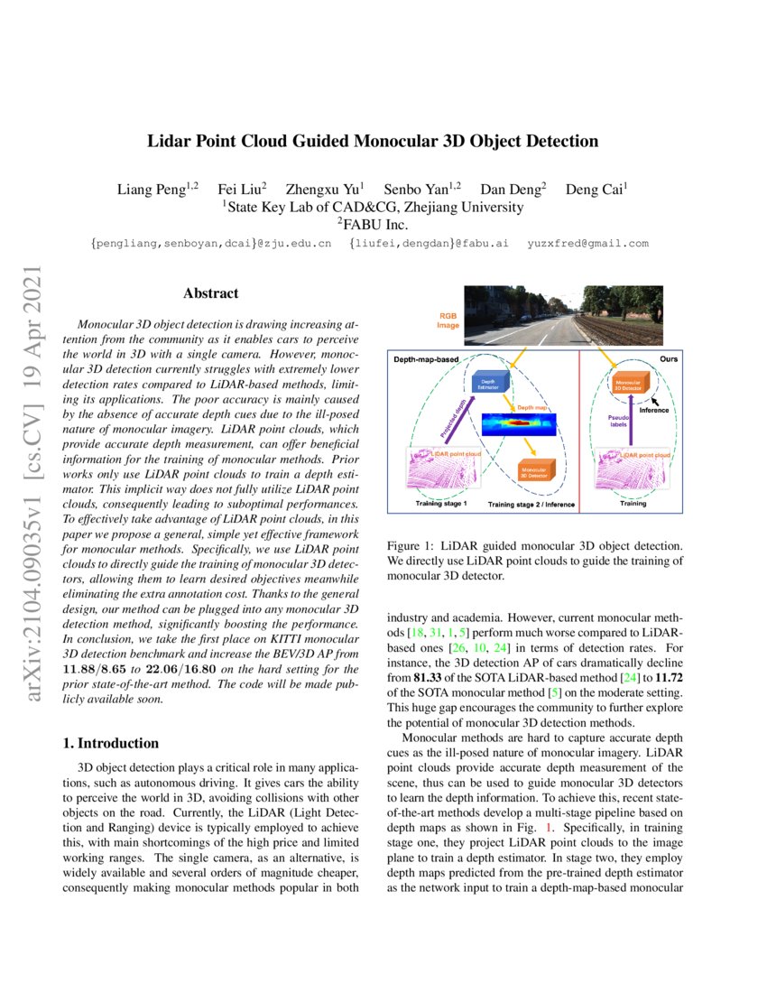 Lidar Point Cloud Guided Monocular 3D Object Detection | DeepAI Lidar Point Cloud Guided Monocular 3D Object Detection | DeepAI