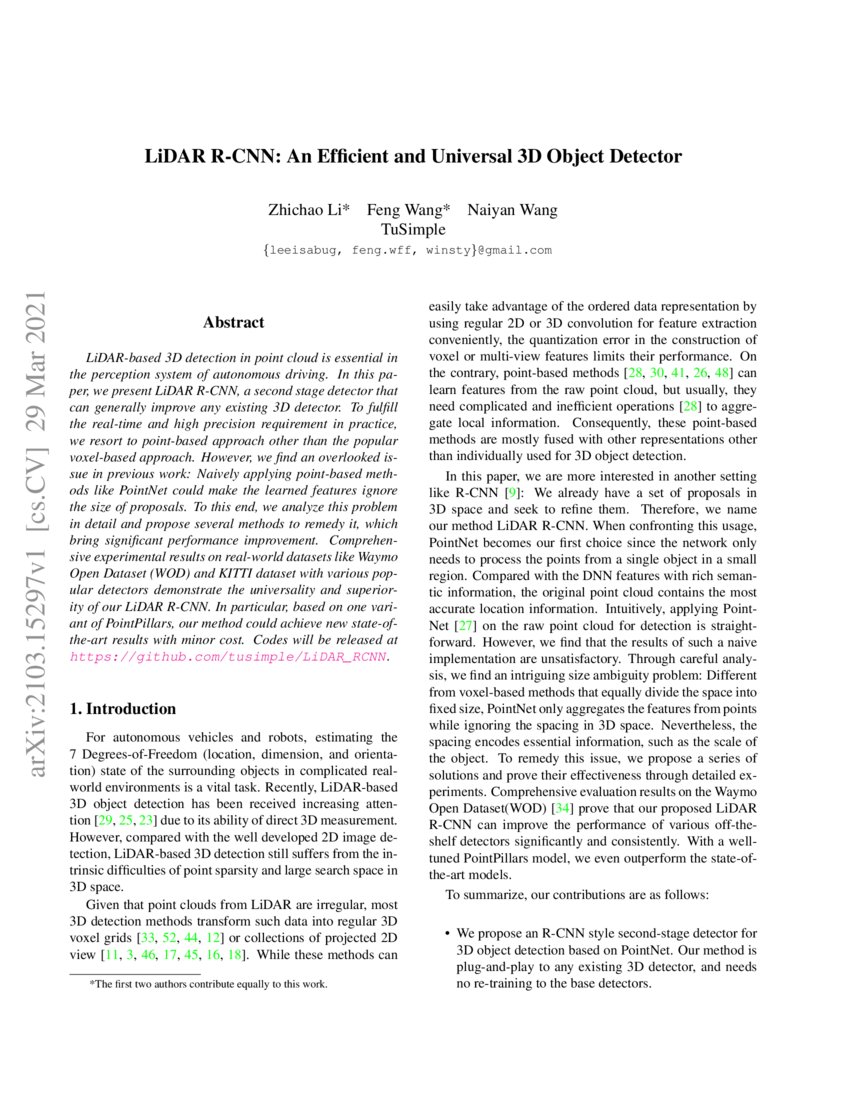 Lidar R Cnn An Efficient And Universal 3d Object Detector Deepai