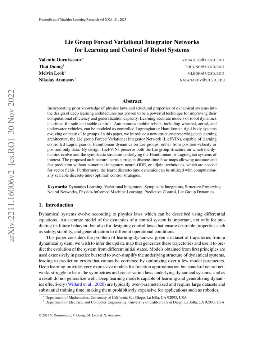 Lie Group Forced Variational Integrator Networks For Learning And