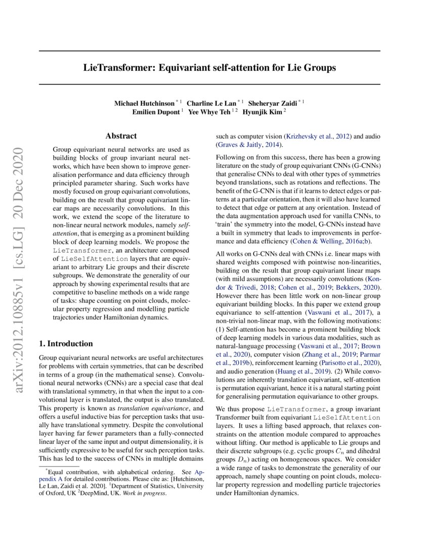Lietransformer Equivariant Self Attention For Lie Groups Deepai