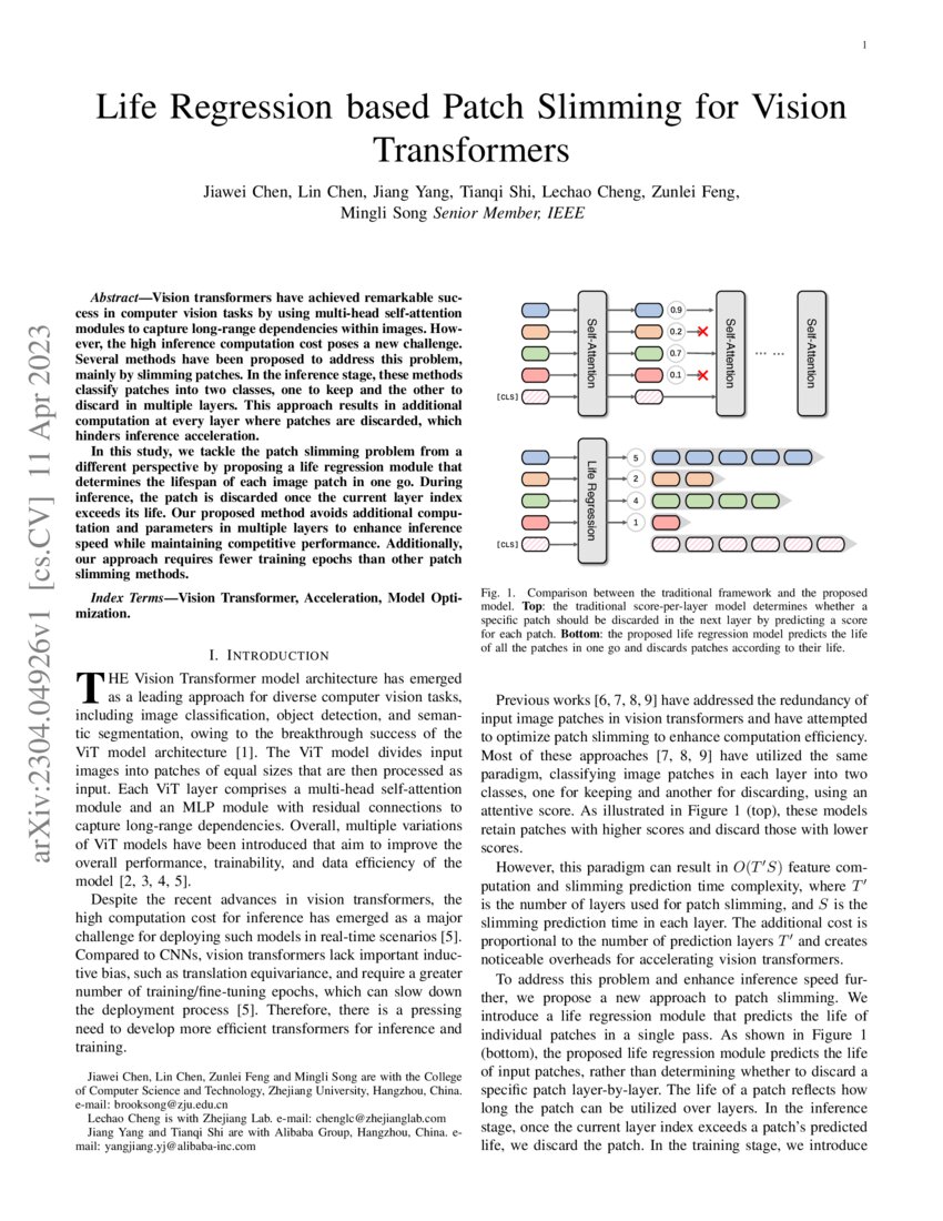 Life Regression based Patch Slimming for Vision Transformers | DeepAI