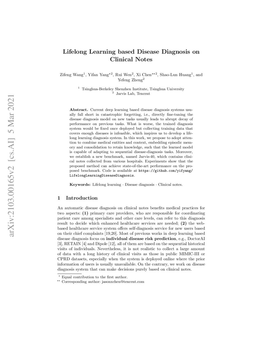 Lifelong Learning based Disease Diagnosis on Clinical Notes | DeepAI