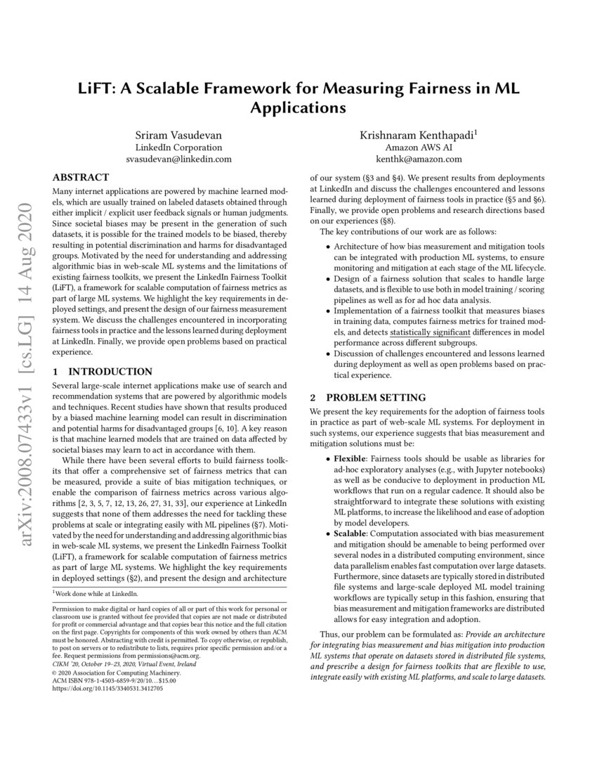 LiFT: A Scalable Framework for Measuring Fairness in ML Applications ...