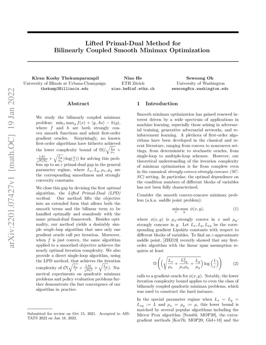 Lifted Primal-Dual Method for Bilinearly Coupled Smooth Minimax ... Lifted Primal-Dual Method for Bilinearly Coupled Smooth Minimax ...