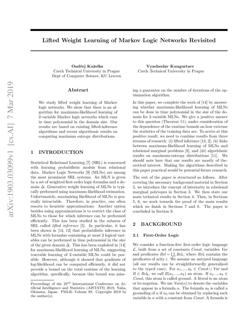Lifted Weight Learning of Markov Logic Networks Revisited | DeepAI