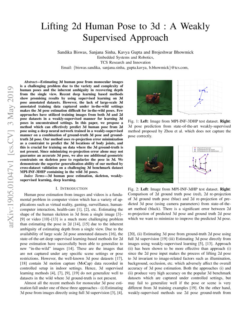 Lifting 2d Human Pose to 3d : A Weakly Supervised Approach | DeepAI Lifting 2d Human Pose to 3d : A Weakly Supervised Approach | DeepAI