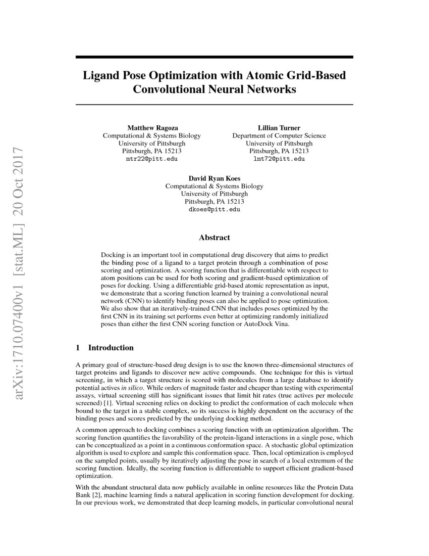 Ligand Pose Optimization With Atomic Grid Based Convolutional Neural