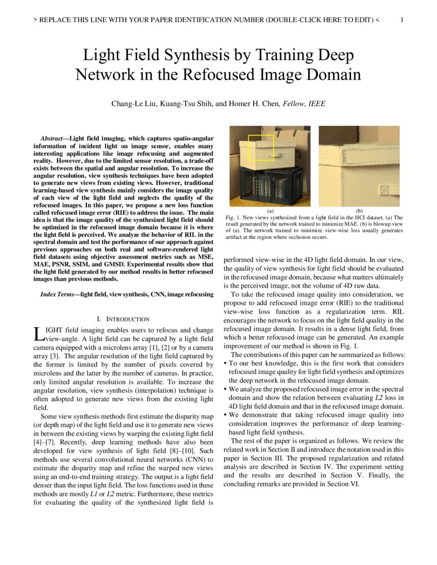 Light Field Synthesis by Training Deep Network in the Refocused Image ...