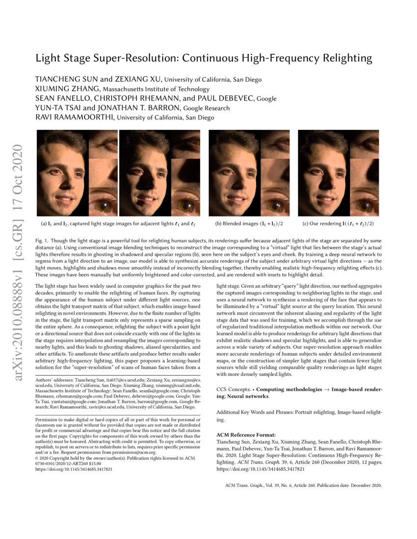 Light Stage Super-Resolution: Continuous High-Frequency Relighting | DeepAI