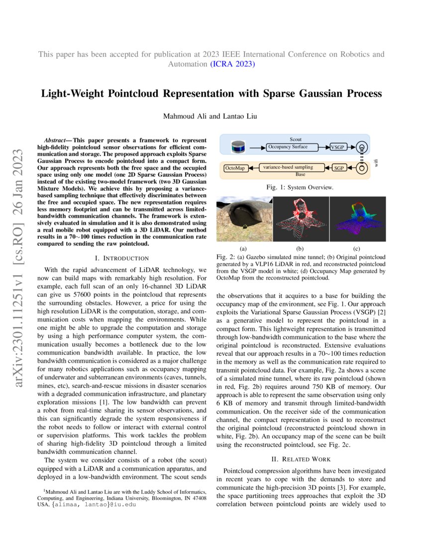 Light-Weight Pointcloud Representation with Sparse Gaussian Process | DeepAI