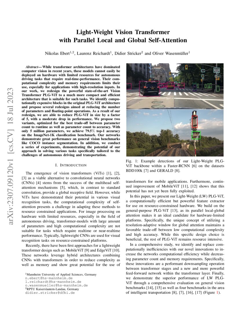 Light-Weight Vision Transformer with Parallel Local and Global Self ...