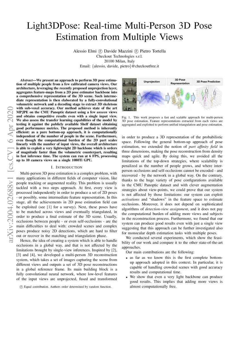 Light3DPose: Real-time Multi-Person 3D PoseEstimation from Multiple Views | DeepAI