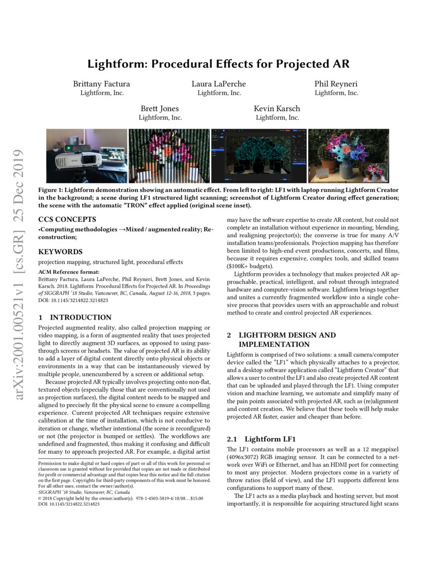Lightform: Procedural Effects for Projected AR | DeepAI