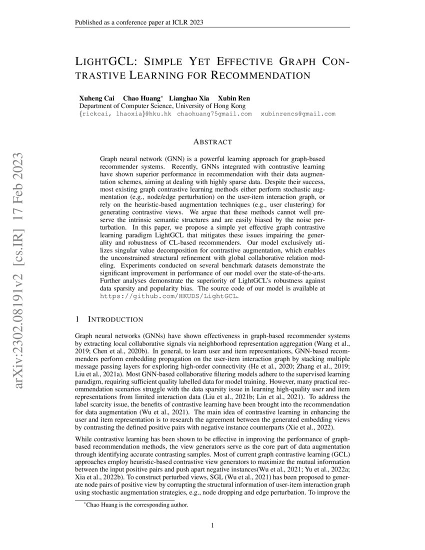 LightGCL: Simple Yet Effective Graph Contrastive Learning for Recommendation | DeepAI