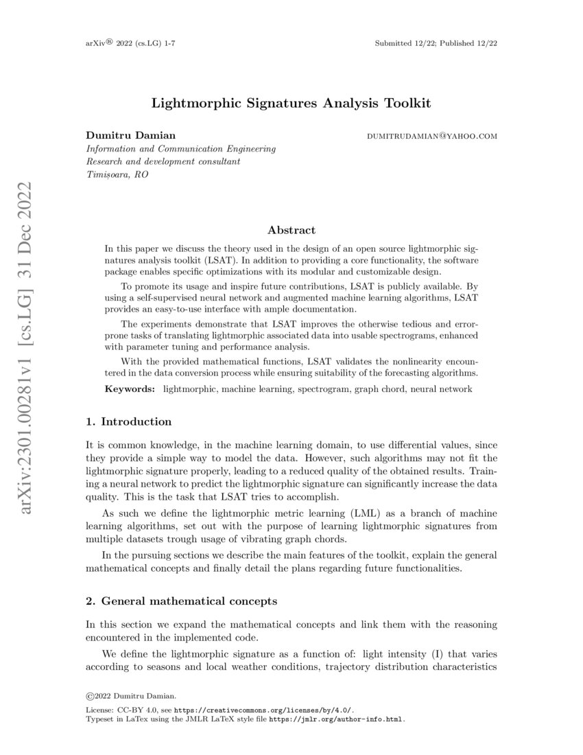 Lightmorphic Signatures Analysis Toolkit | DeepAI