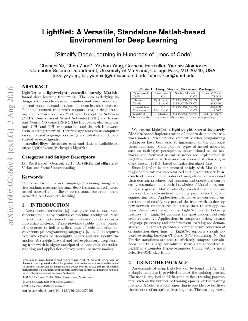 Lightnet A Versatile Standalone Matlab Based Environment For Deep Learning Deepai