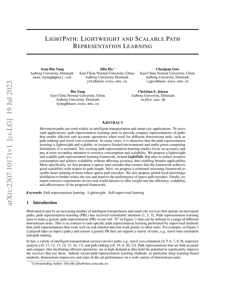 LightPath: Lightweight and Scalable Path Representation Learning | DeepAI