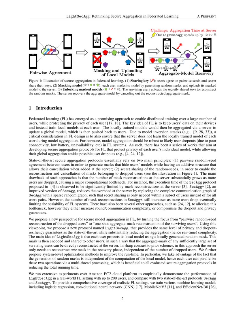 LightSecAgg: Rethinking Secure Aggregation in Federated Learning | DeepAI