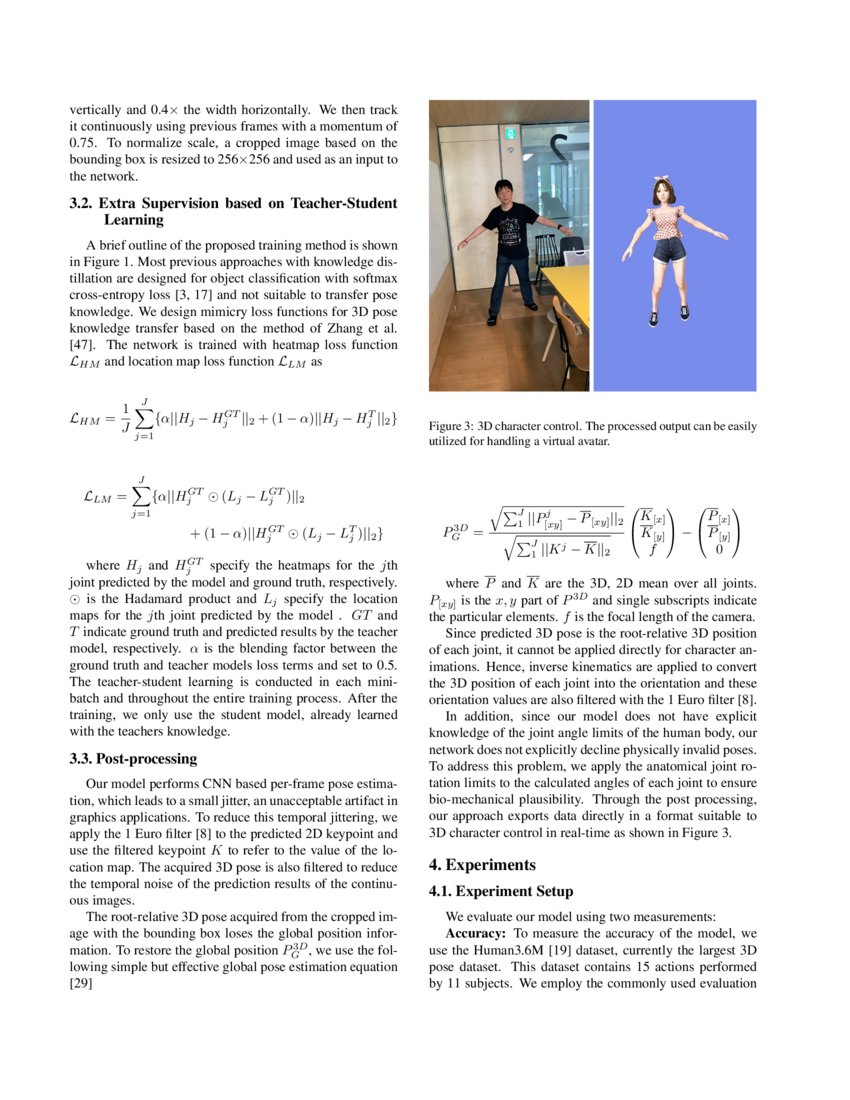 Lightweight 3D Human Pose Estimation Network Training Using Teacher ...