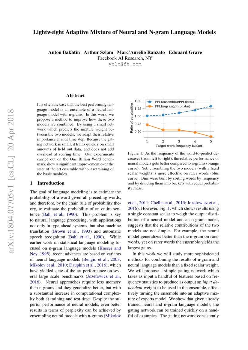 Lightweight Adaptive Mixture Of Neural And N Gram Language Models Deepai