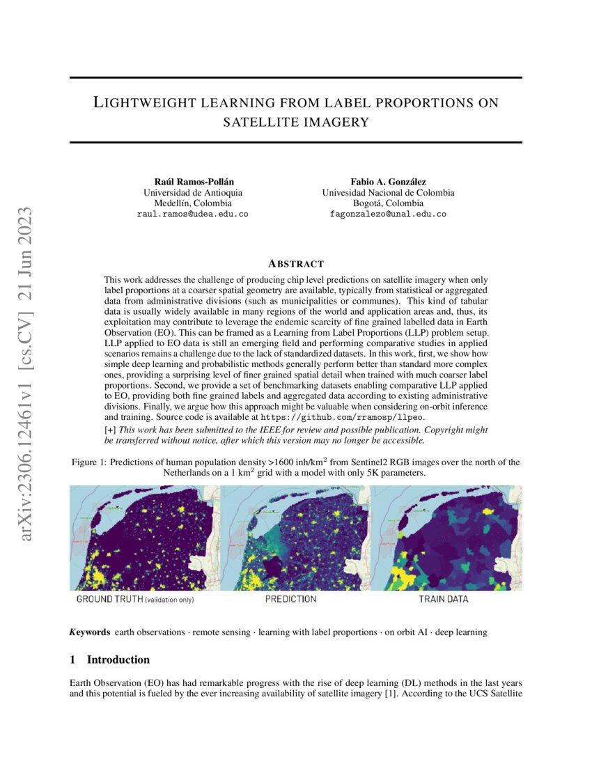 Lightweight learning from label proportions on satellite imagery | DeepAI