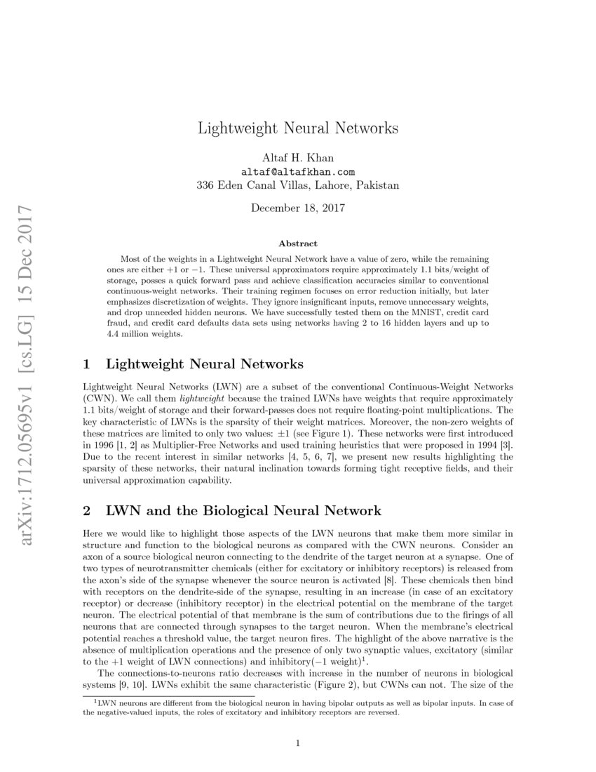 Lightweight Neural Networks | DeepAI