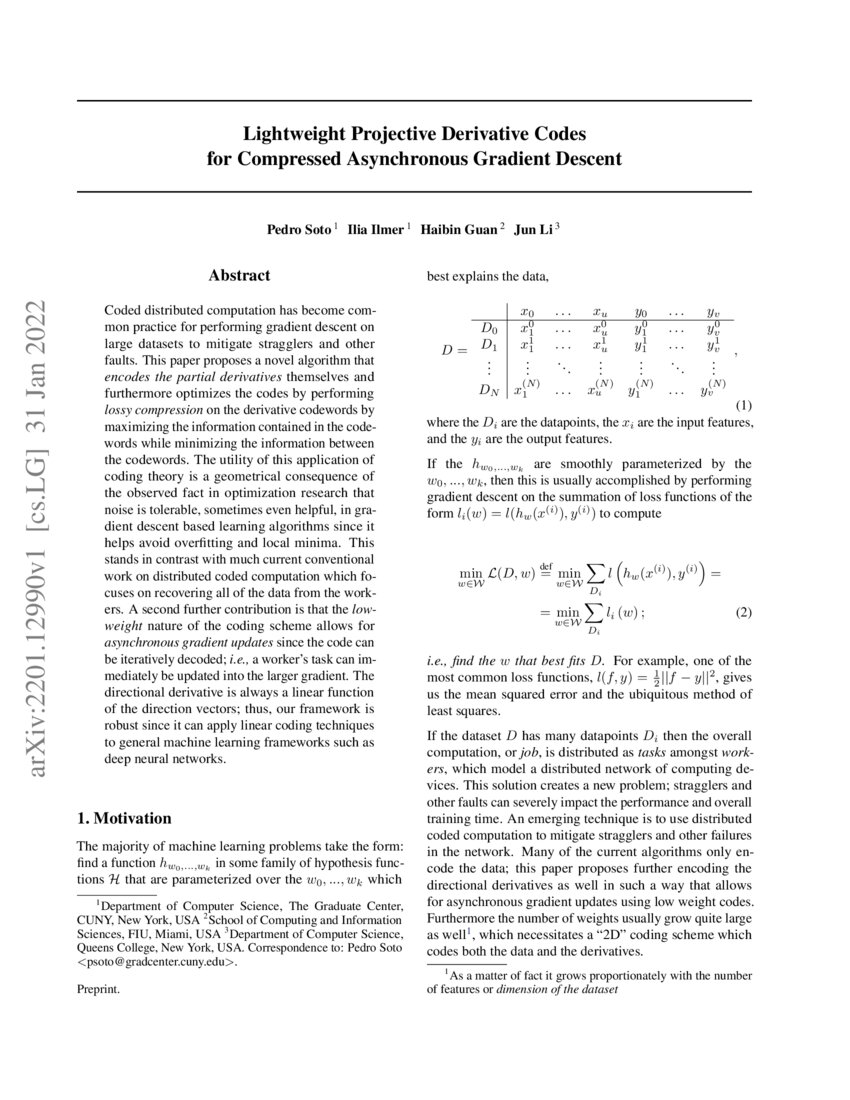 Lightweight Projective Derivative Codes For Compressed Asynchronous Gradient Descent Deepai